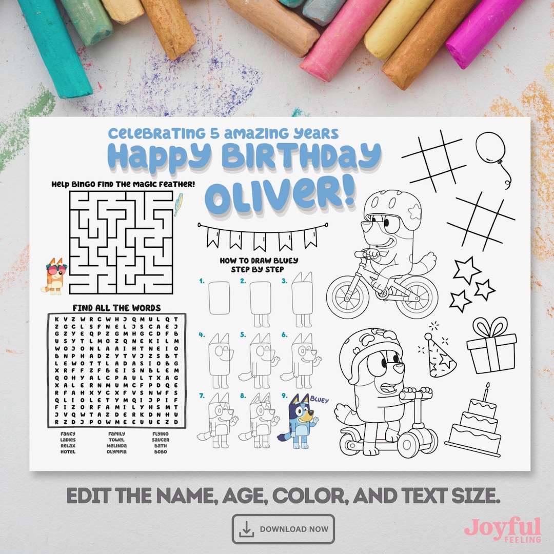 Personalized Bluey Birthday Activity Sheet Editable Coloring Pages A4 ...