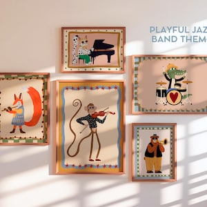 Boho Musical Animal Posters Set Retro Folk Nursery Wall Art Kids Room ...