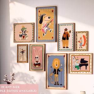 Boho Musical Animal Posters Set Retro Folk Nursery Wall Art Kids Room ...
