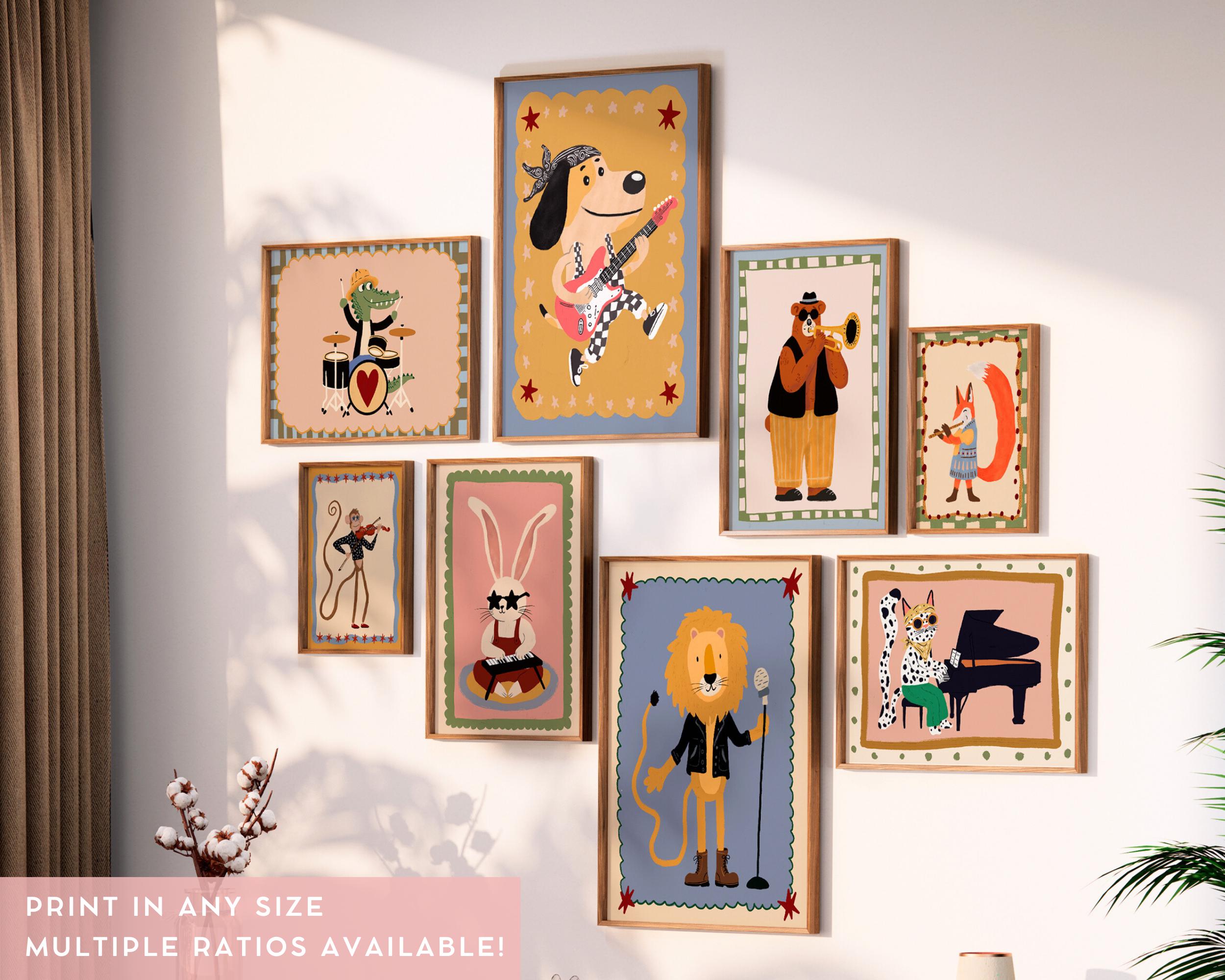 Boho Musical Animal Posters Set Retro Folk Nursery Wall Art Kids Room ...