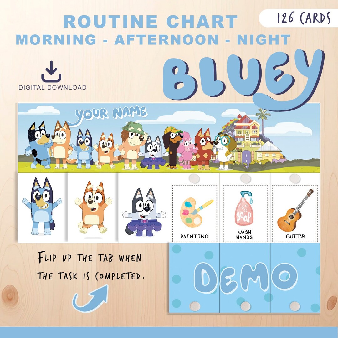 Bluey Routine and Habits Board, Printable, CUSTOMIZED, 128 Cards, Kids ...