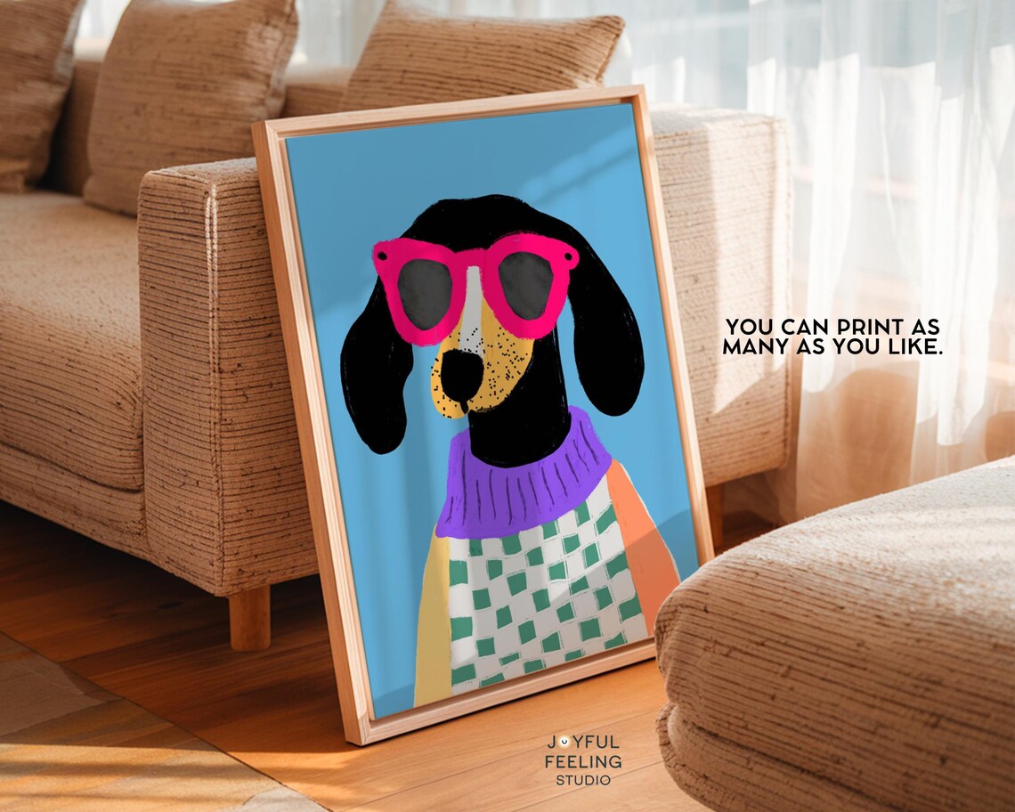 Colorful Dog Poster Printable Fun Animal Wall Art Kids Room Decor ...