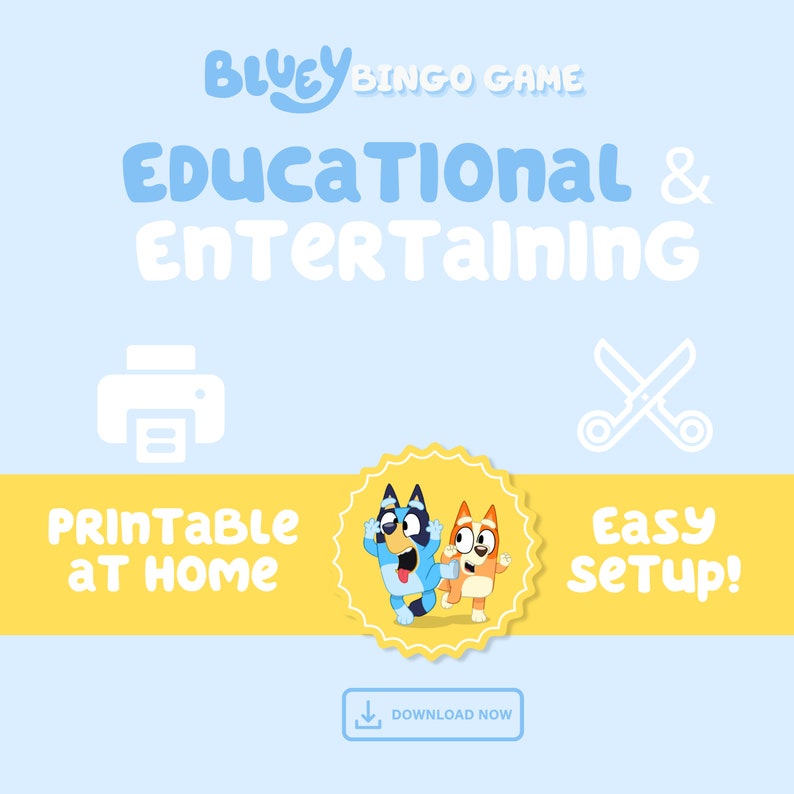 Bluey Bingo Game Printable Kids Party Activity Instant Download Family ...
