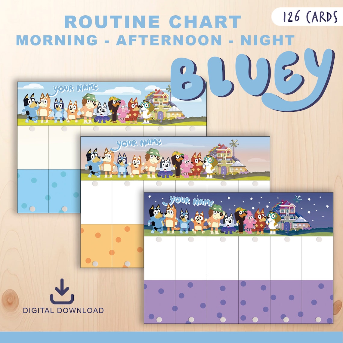 Bluey Routine and Habits Board, Printable, CUSTOMIZED, 128 Cards, Kids ...