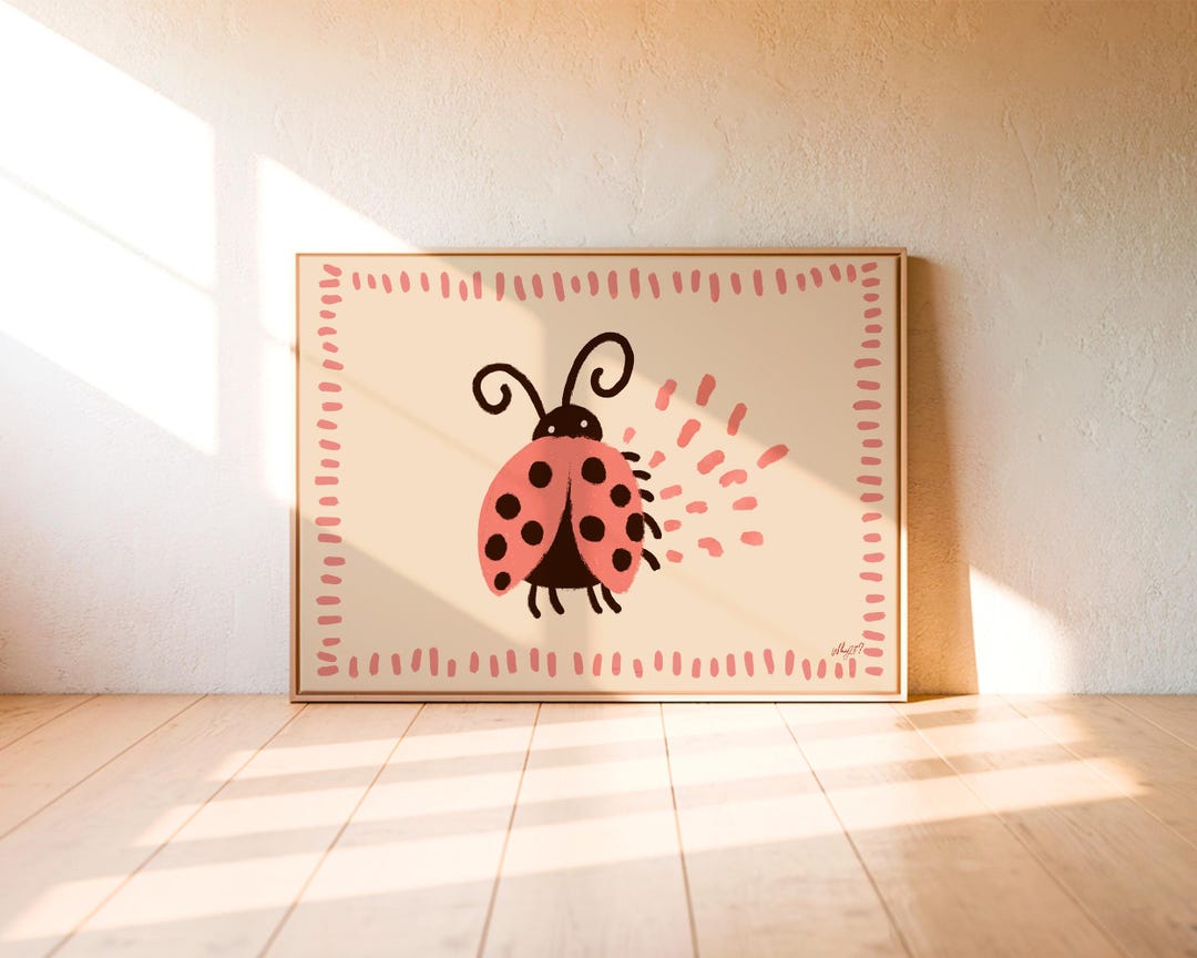 Ladybug Wall Art Pink Nursery Poster Whimsical Bug Illustration for ...