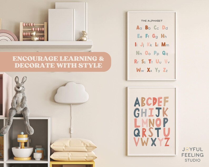 Educational Alphabet Wall Art Kids Room Decor Montessori Poster Set ...