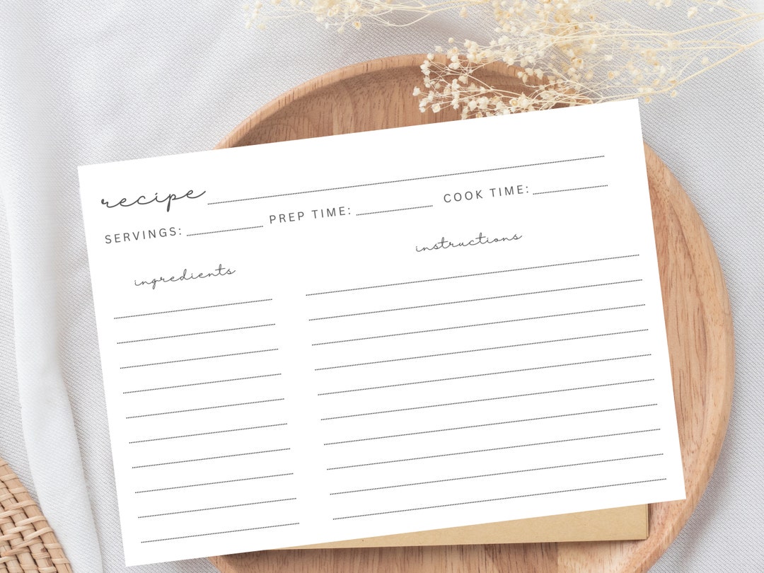 Recipe Card, Minimalist Recipe Card, DIY Recipe Card, 5x7 Recipe Card ...