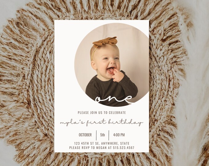 First Birthday Invitation Template, Modern Birthday Invite Instant ...