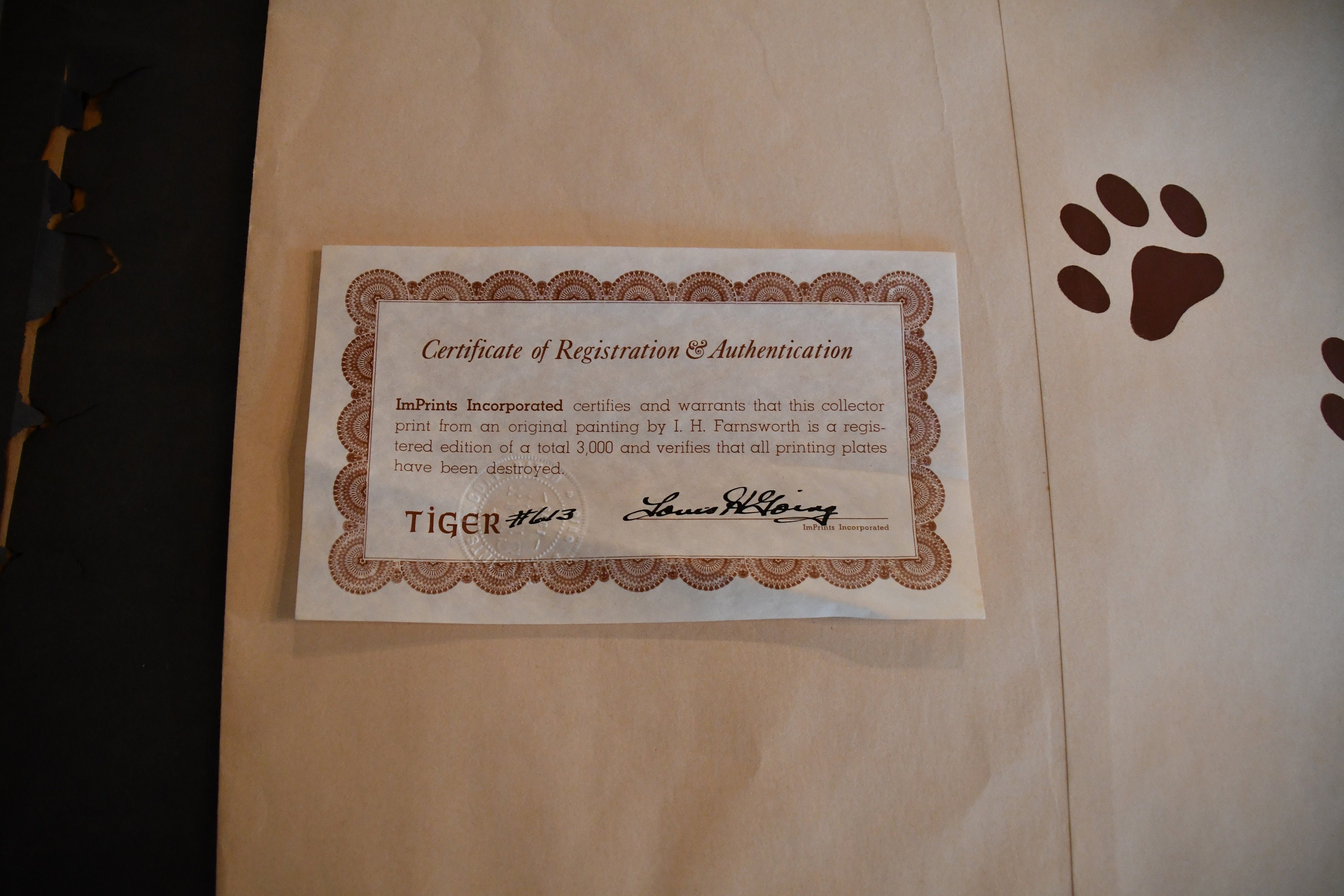 Imogene H. Farnsworth 1975 Bengal Tiger Lithograph Signed, Numbered 613 ...