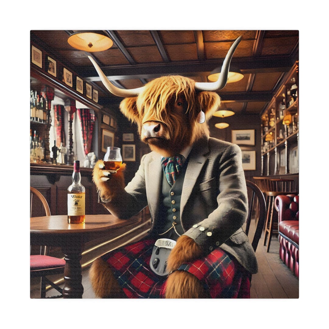 Hamish the Highland Cow Down the Pub Stretched Matte Canvas 0.75 Thick ...