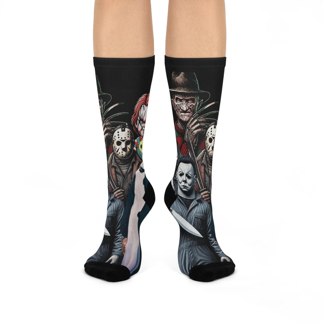 Horror Character Halloween Cushioned Crew Socks, Scary Movie Fan Gift ...