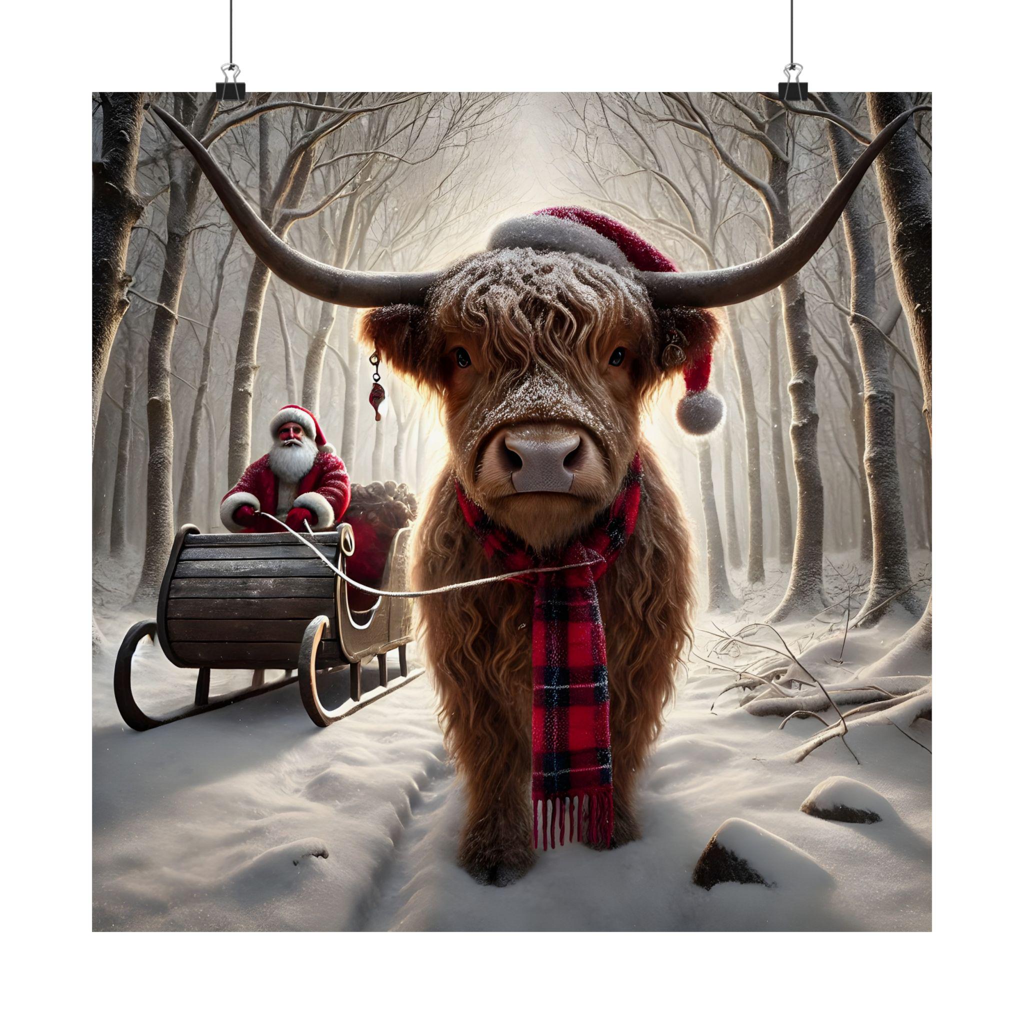 Horizontal Posters, Highland Cow Christmas Wall Art, Santa's Lil Helper ...