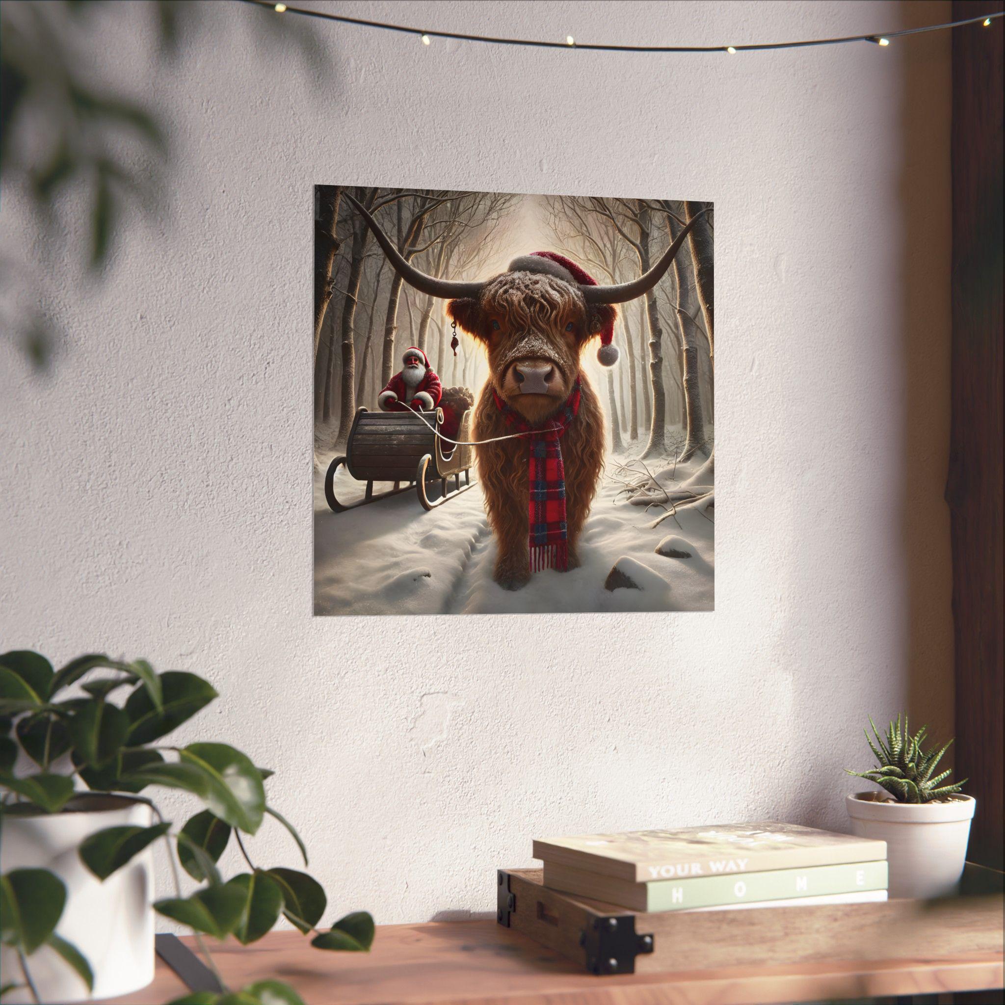 Horizontal Posters, Highland Cow Christmas Wall Art, Santa's Lil Helper ...