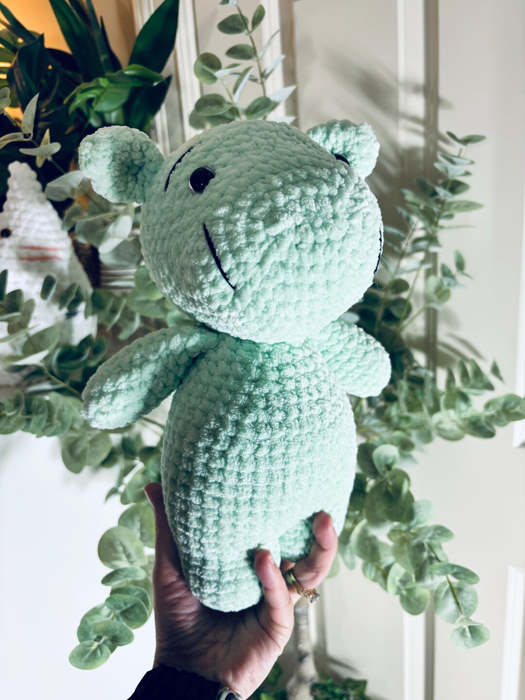 Crochet Cuddly Mint Green Hippo Plushie Amigurumi Handmade Stuffed ...