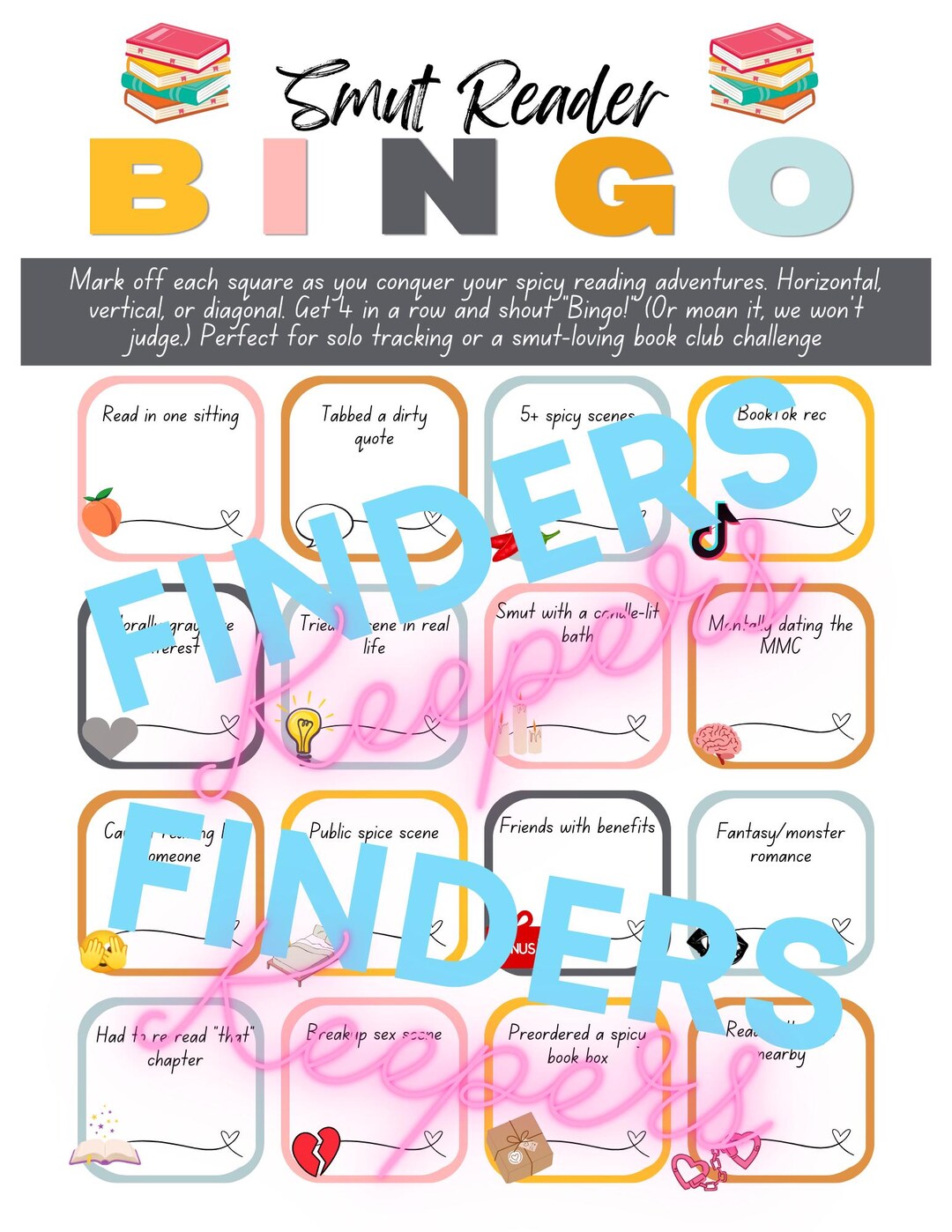 Smut Reader Bingo | Spicy Book Tracker | Printable PDF for Spicy ...