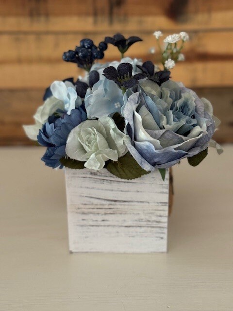 Wooden Cube Filled With Beautiful Blue Flowers - Etsy