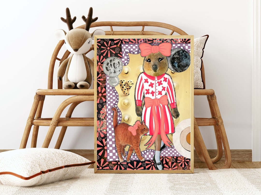 Coquette Quokka - Digital Download, Pink Cat Painting, Nursery Artwork ...