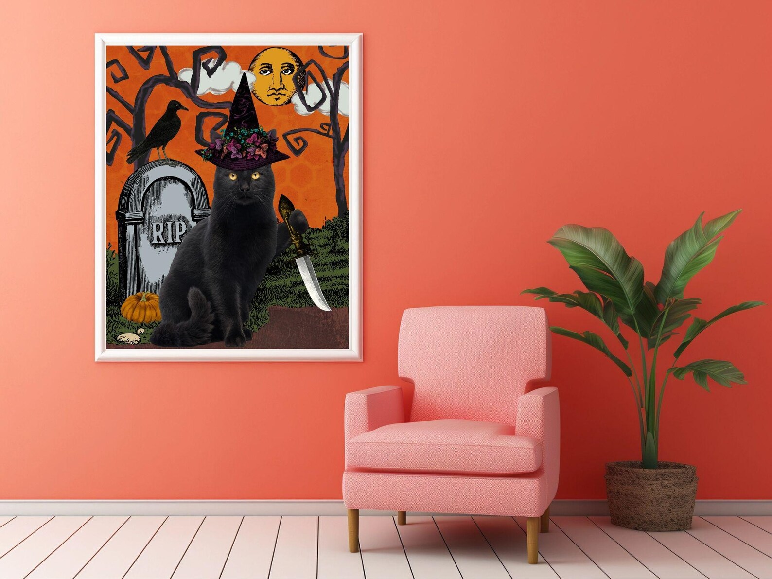 Murder Mittens - Black Cat Halloween Art Poster, Funny Vintage ...