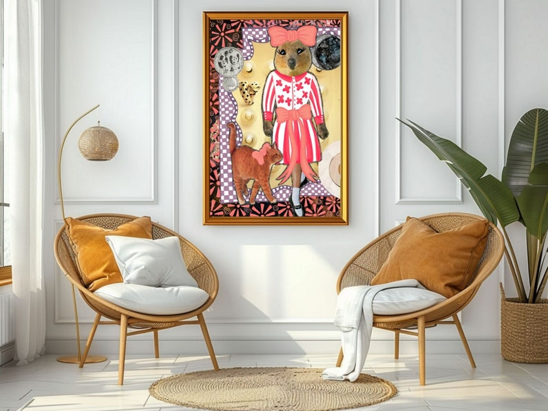 Coquette Quokka - Digital Download, Pink Cat Painting, Nursery Artwork ...