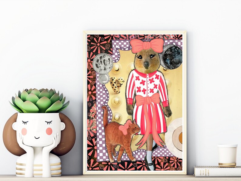 Coquette Quokka - Digital Download, Pink Cat Painting, Nursery Artwork ...