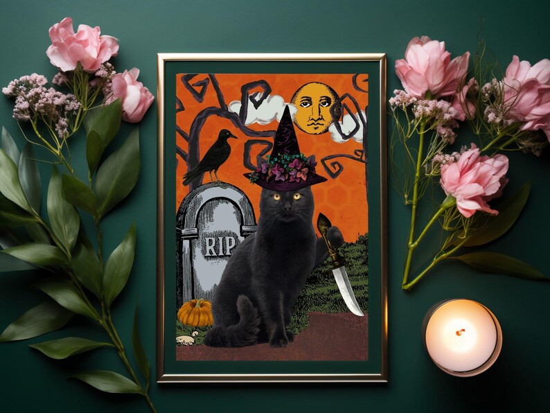 Murder Mittens - Black Cat Halloween Art Poster, Funny Vintage ...