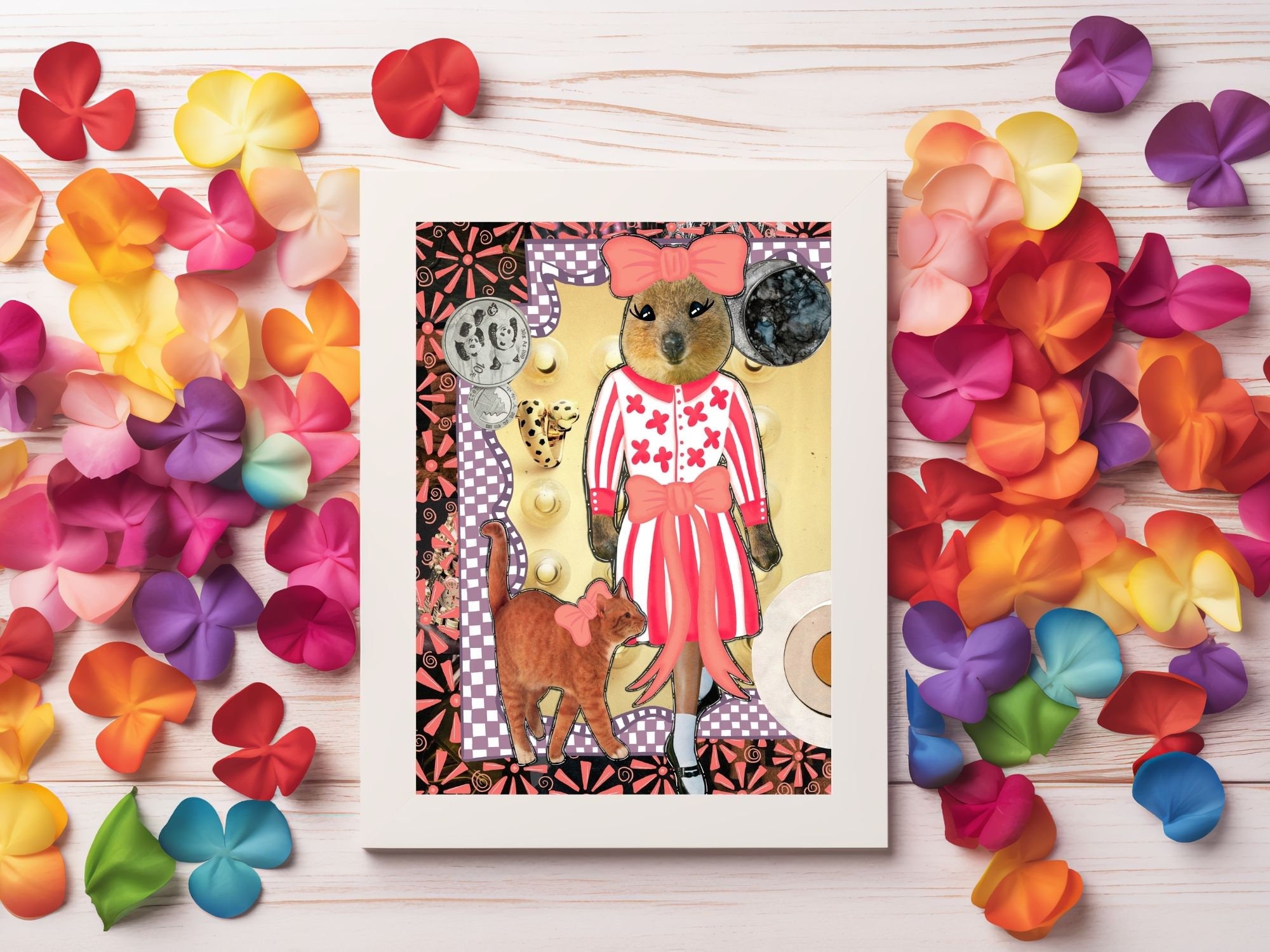 Coquette Quokka - Digital Download, Pink Cat Painting, Nursery Artwork ...
