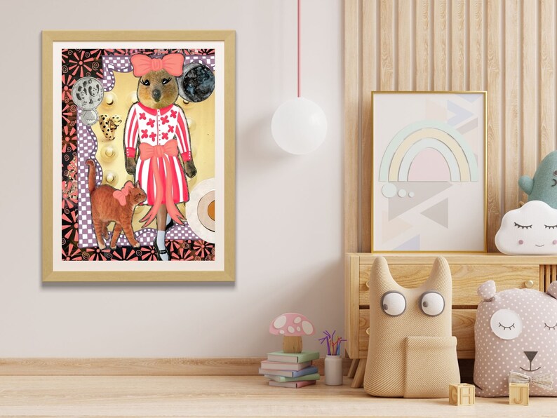 Coquette Quokka - Digital Download, Pink Cat Painting, Nursery Artwork ...