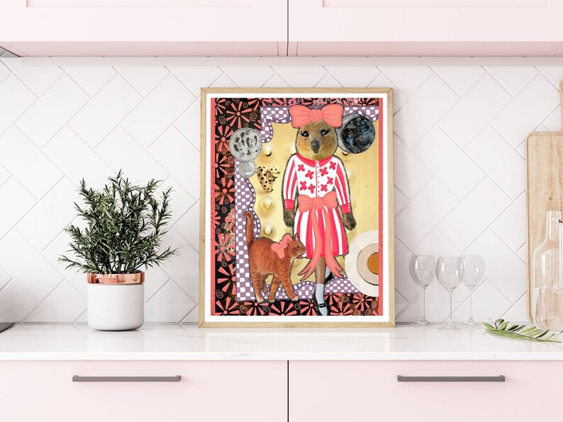 Coquette Quokka - Digital Download, Pink Cat Painting, Nursery Artwork ...