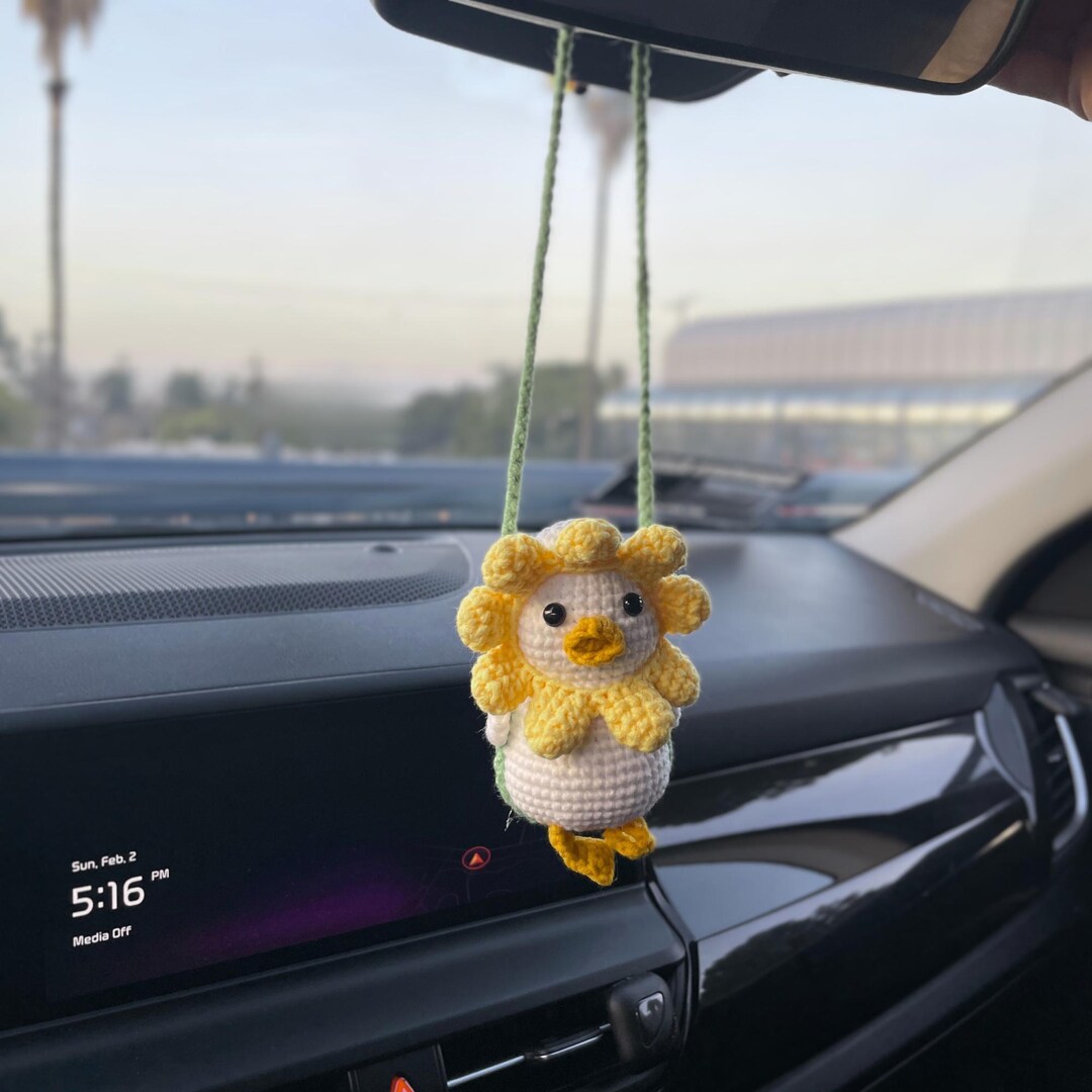 Crochet Swinging Duck Car Decor, Gift for Women, Rear View Mirror ...