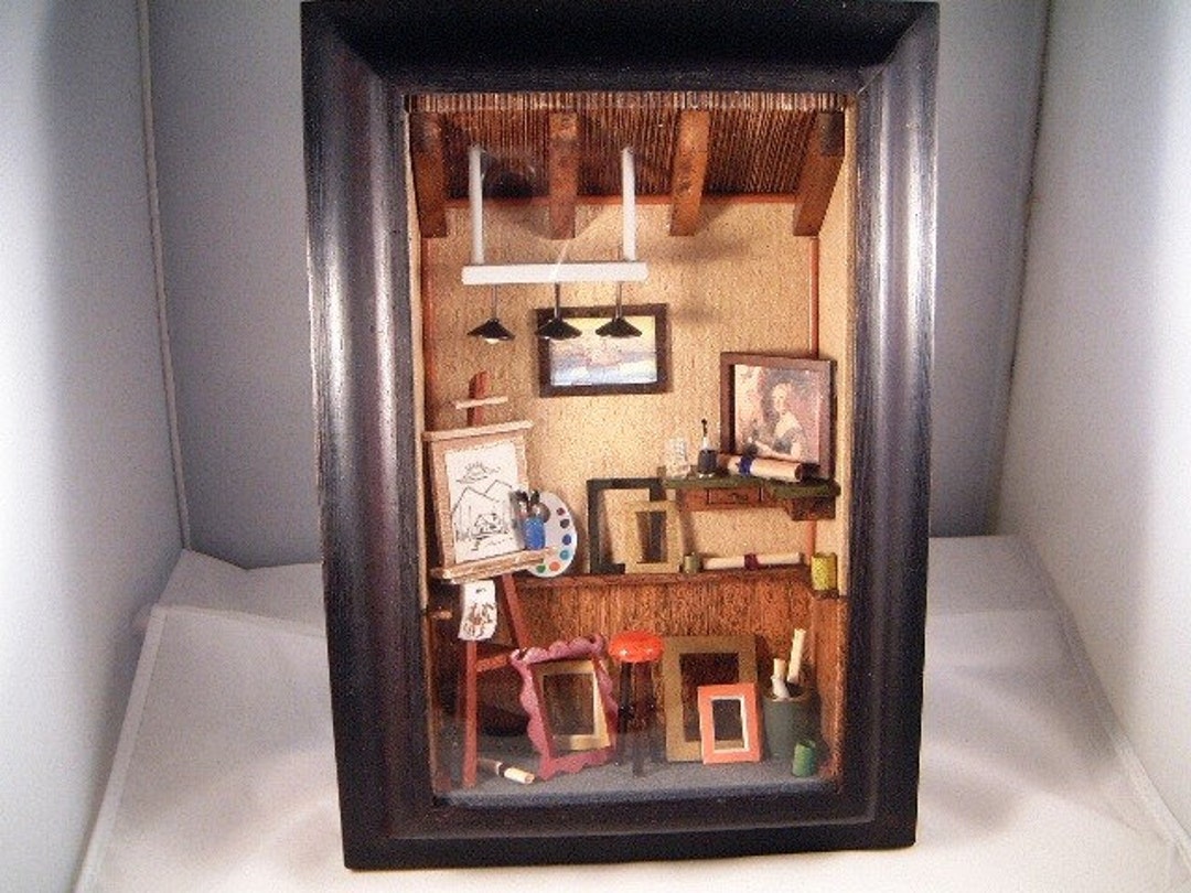Artist / Painter Wooden Shadow Box, Detailed Wood Art, Hand Made, Home ...