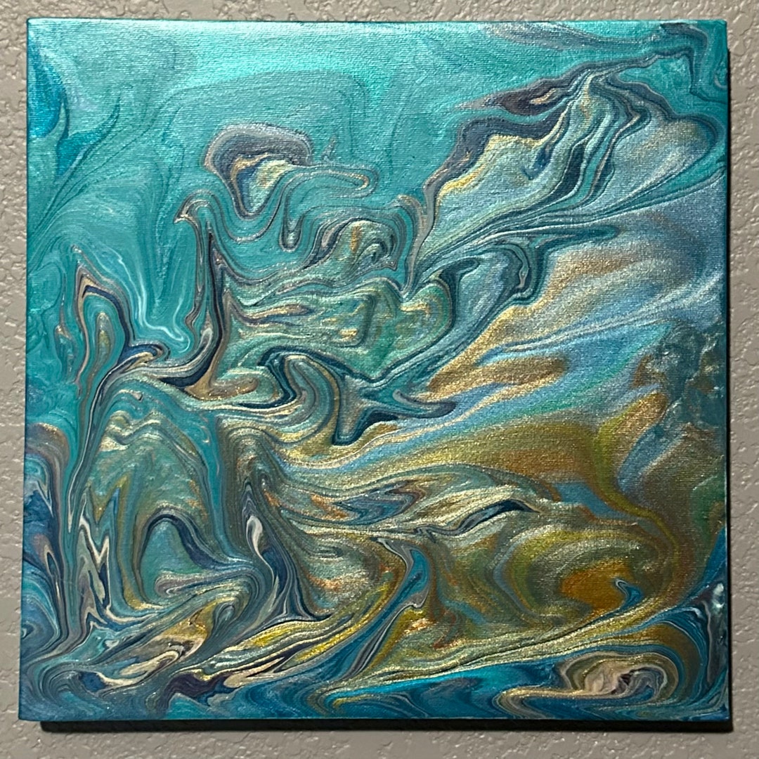Acrylic Paint Pouring Canvas | Golden Waves - Etsy