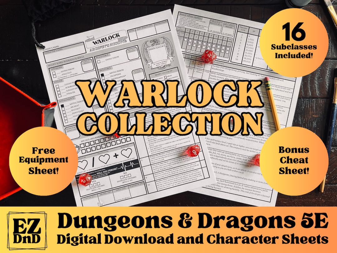EZ Dnd Printable Dungeons and Dragons Warlock Dark Mage Character Class ...