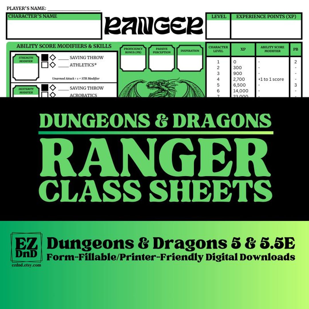 Dungeons & Dragons Ranger Class Character Sheets - Form-fillable and ...