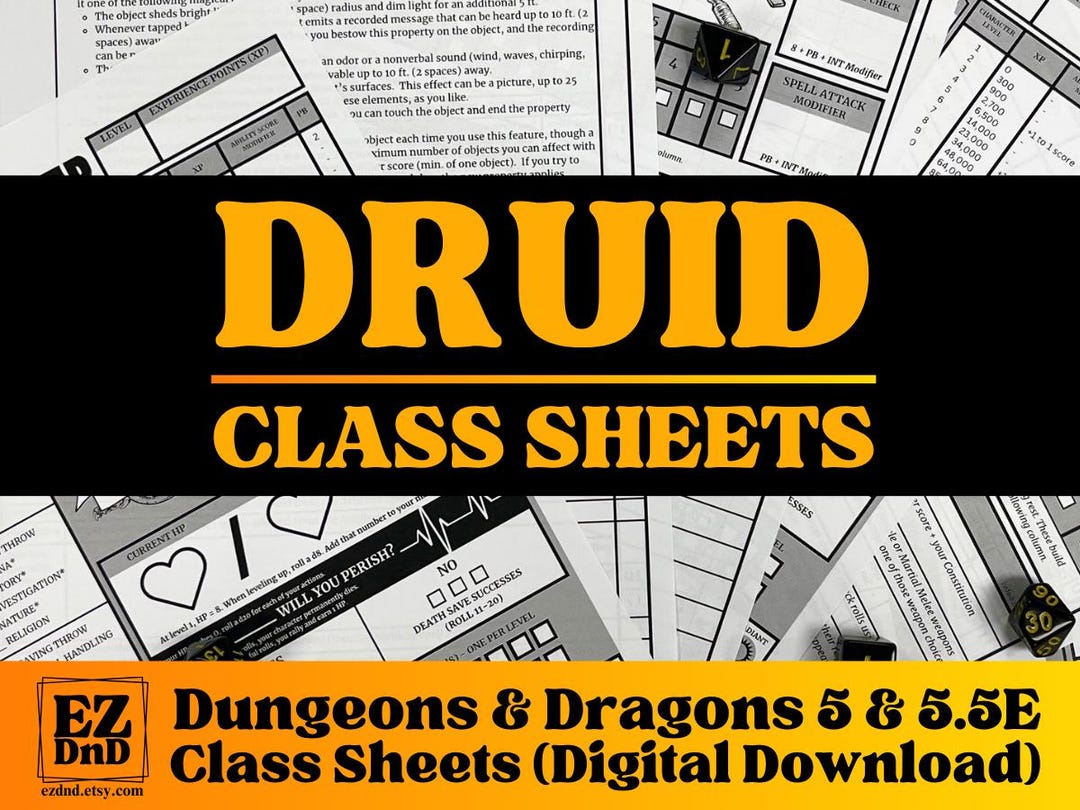 Printable Dungeons and Dragons Druid Class Character Sheets - 5th & 5.5 ...