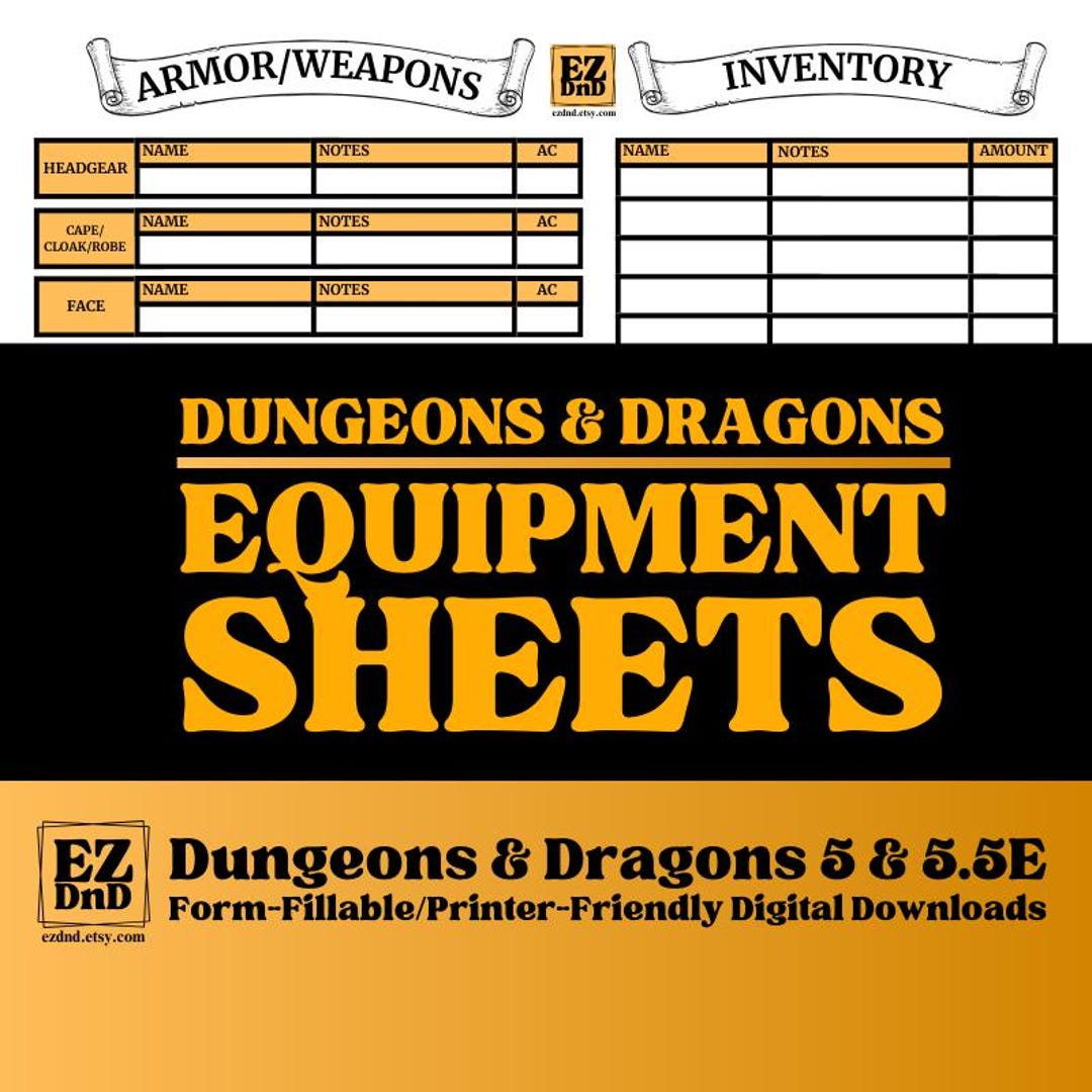 Dungeons & Dragons Equipment Sheets - Editable/form-fillable, Printable ...