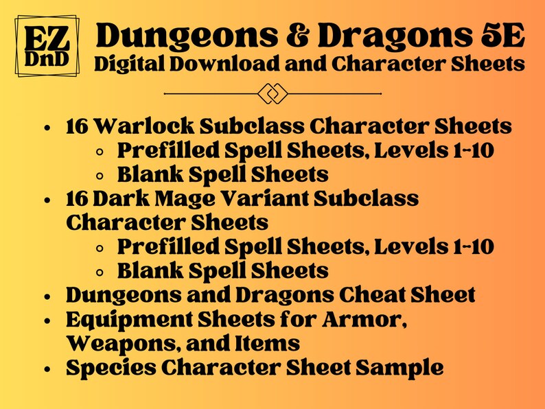 EZ Dnd Printable Dungeons and Dragons Warlock Dark Mage Character Class ...