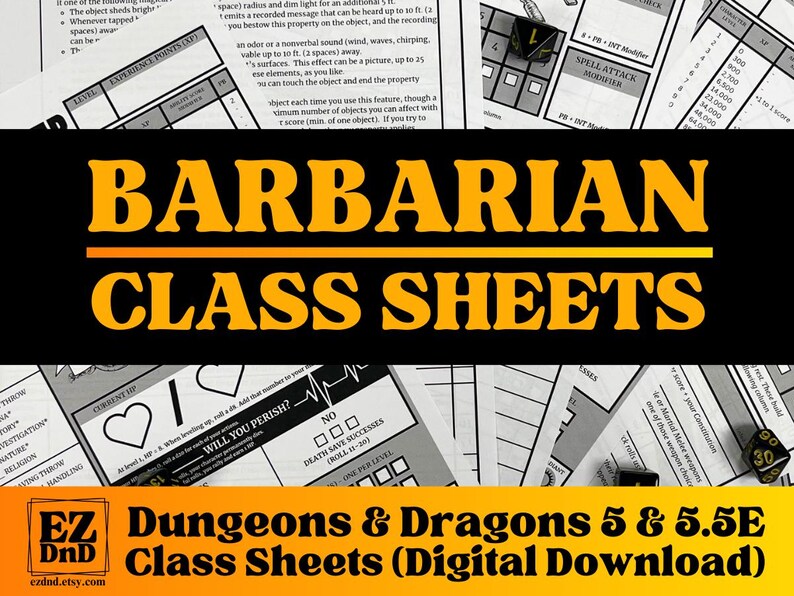 Printable Dungeons and Dragons Barbarian Class Character Sheets - 5th ...