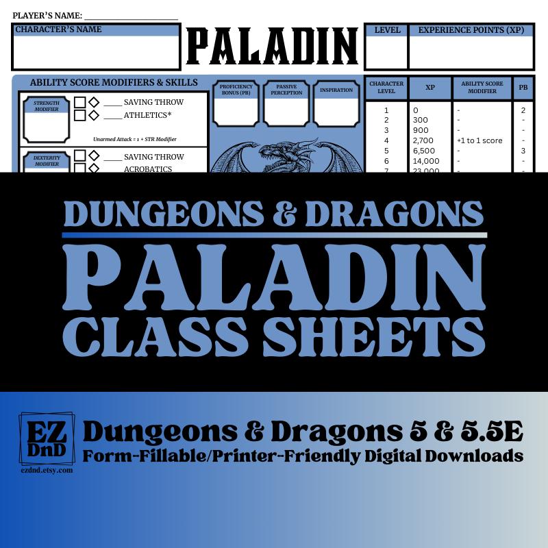 Dungeons & Dragons Paladin Class Character Sheets - Form-fillable and ...
