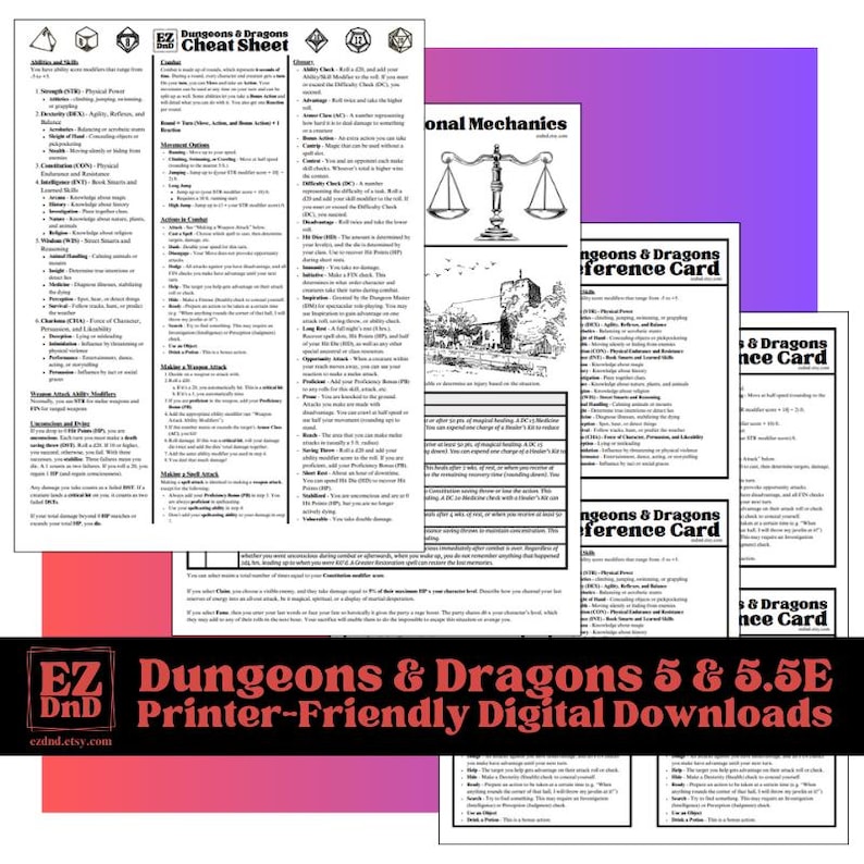Dungeons & Dragons Cheat Sheet and Reference Cards - Printer-friendly ...