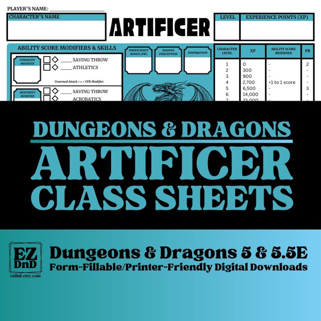 Dungeons & Dragons Artificer Class Character Sheets - Form-fillable and ...