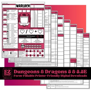 Dungeons & Dragons Warlock Class Character Sheets - Form-fillable and ...