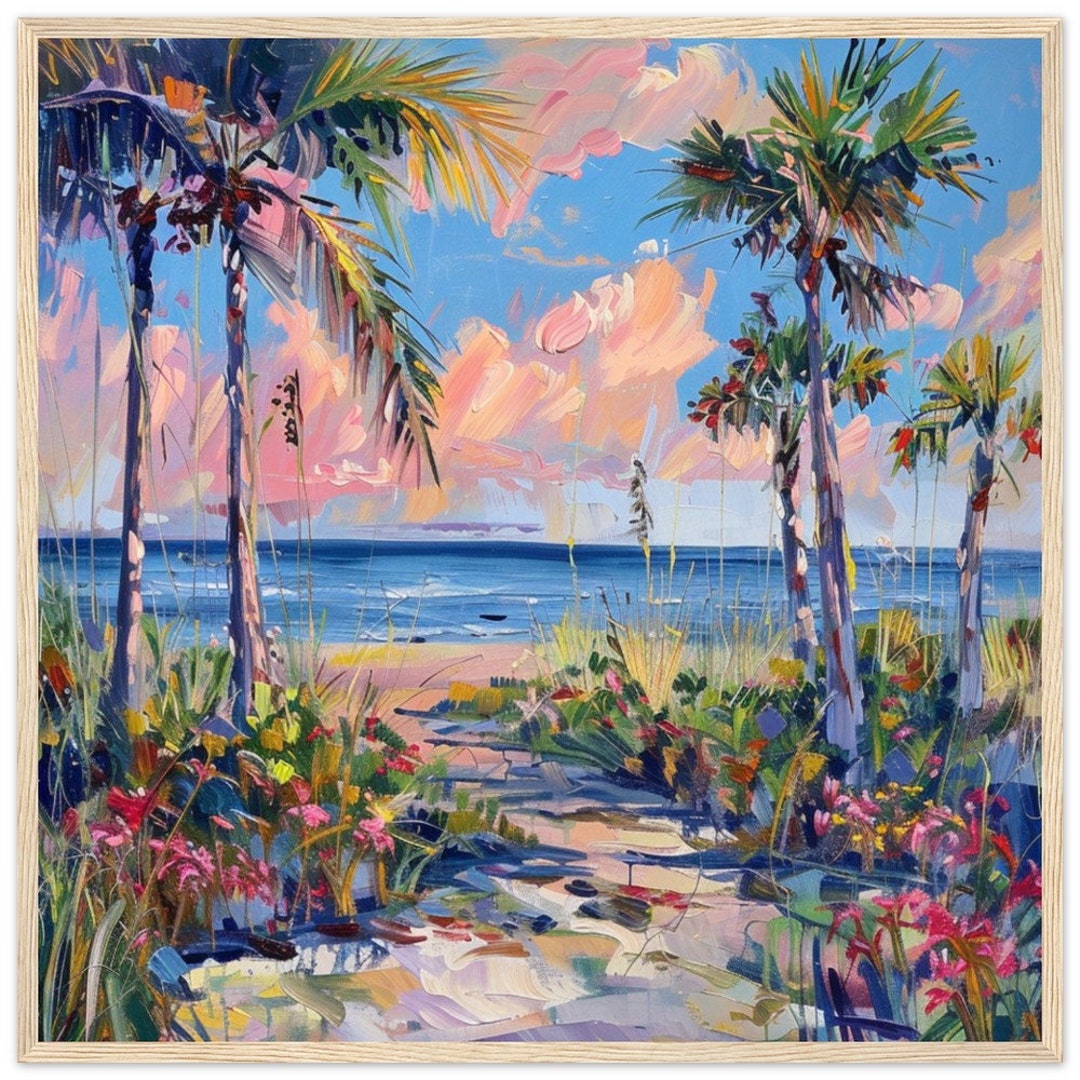 Florida Beach Scene Art Print Palms, Sand, and Ocean Art Print Florida ...