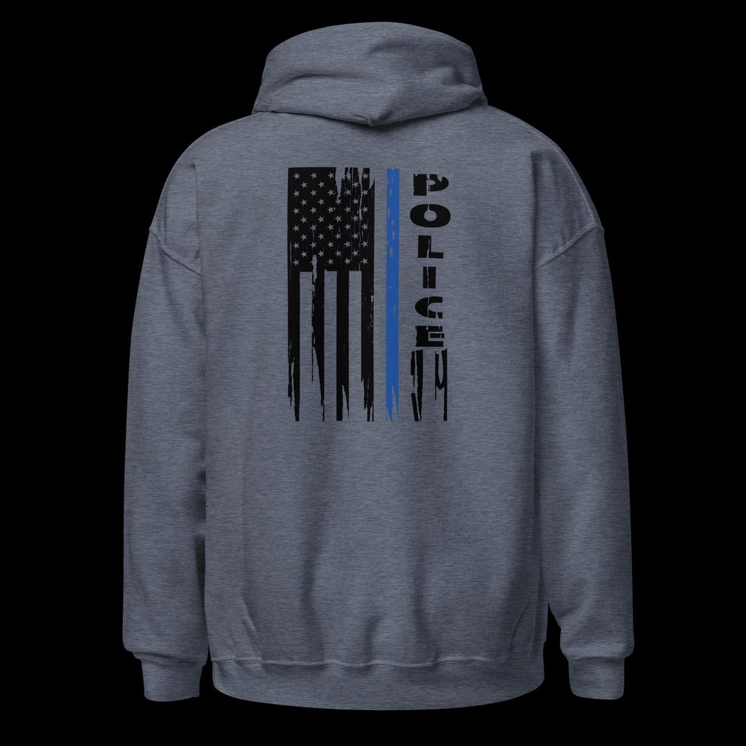 Back the Blue Police Support - Police With USA Flag - Gildan Hoodie ...