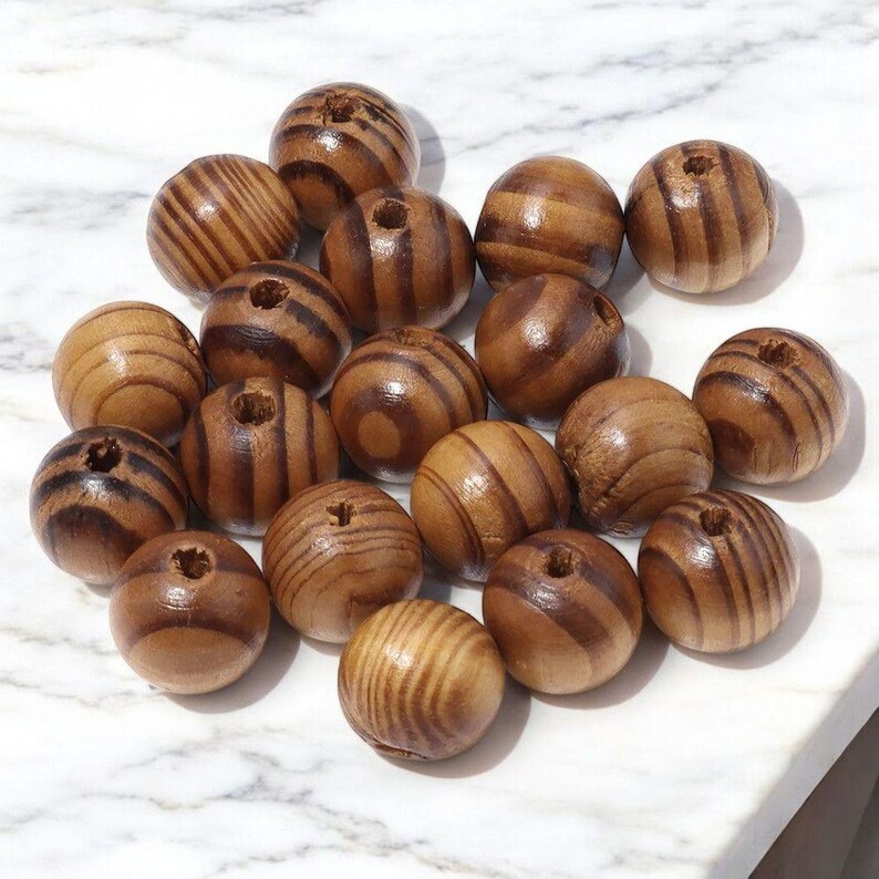 Stripe Wood Beads Large Hole Round Spacer Beads for Macrame Jewelry ...