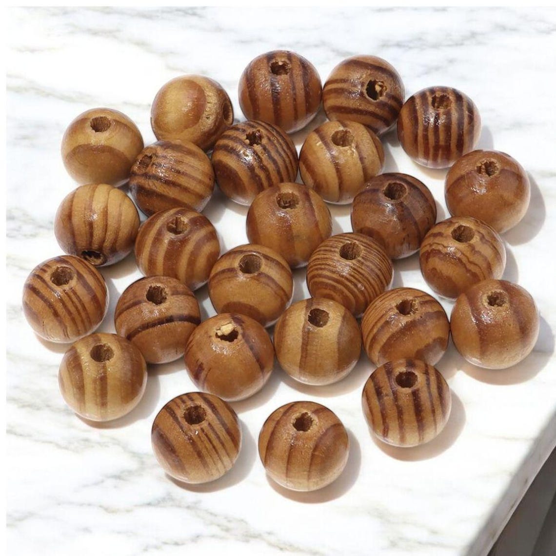 Stripe Wood Beads Large Hole Round Spacer Beads for Macrame Jewelry ...