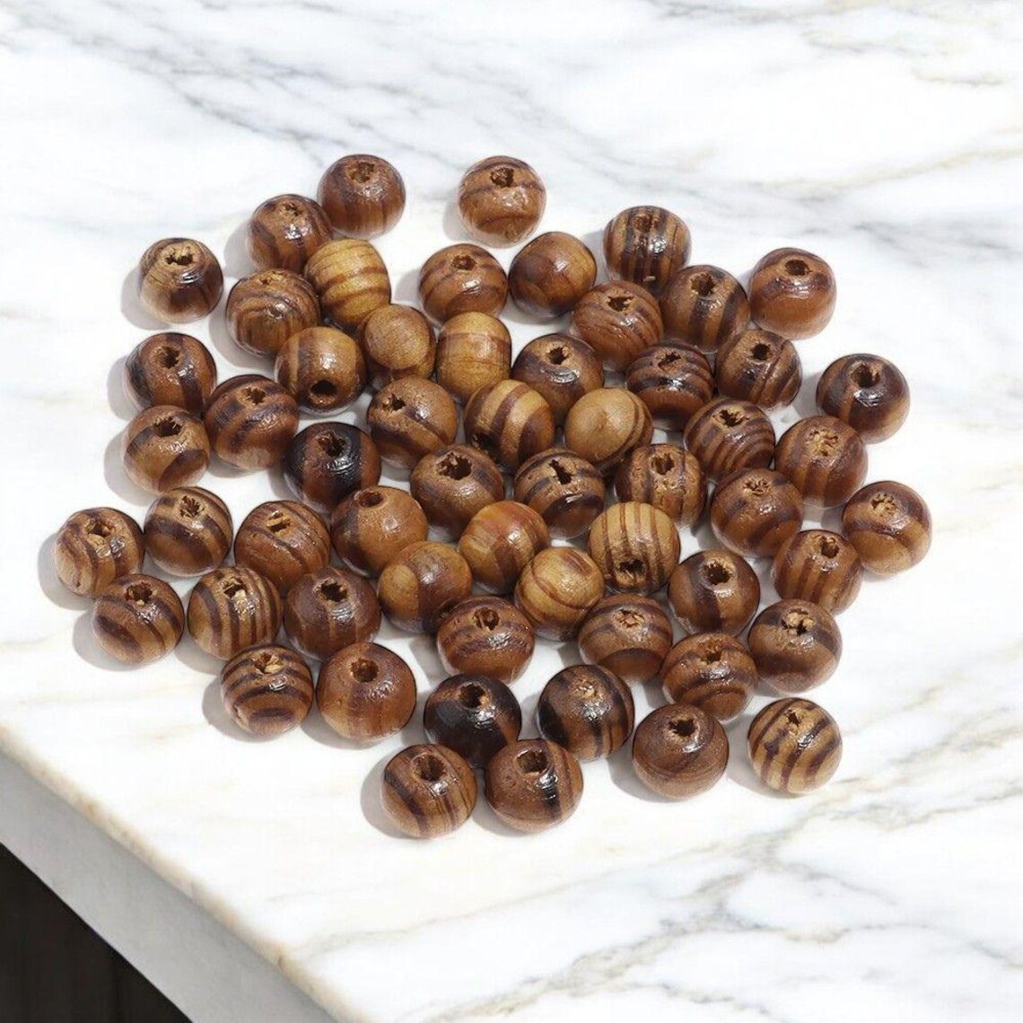 Stripe Wood Beads Large Hole Round Spacer Beads for Macrame Jewelry ...