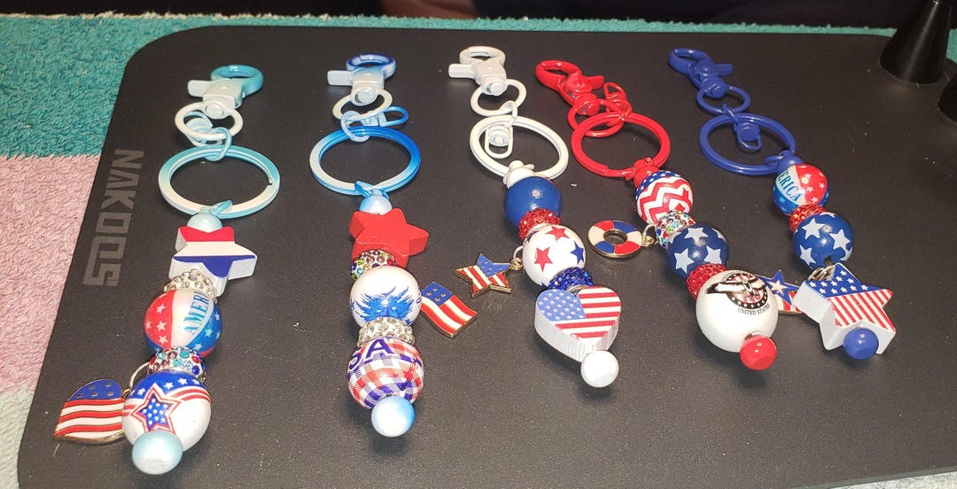 Patriotic Key Chains Are Made With Beads and a Charm. (each One is ...