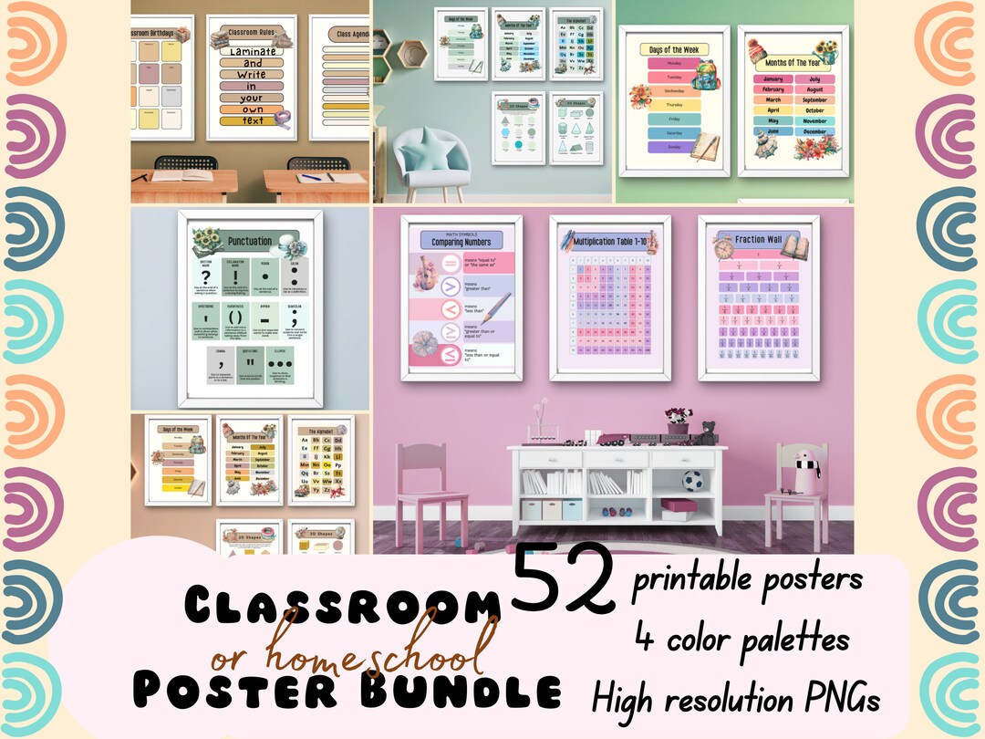 Educational Classroom Poster Bundle 52 High Resolution Printable ...