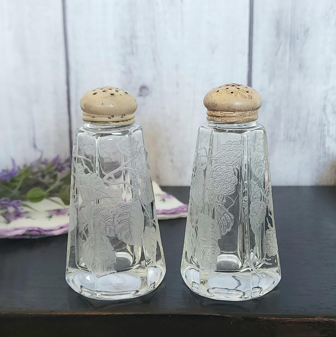 Antique Etched Glass Salt and Pepper Shakers - Etsy