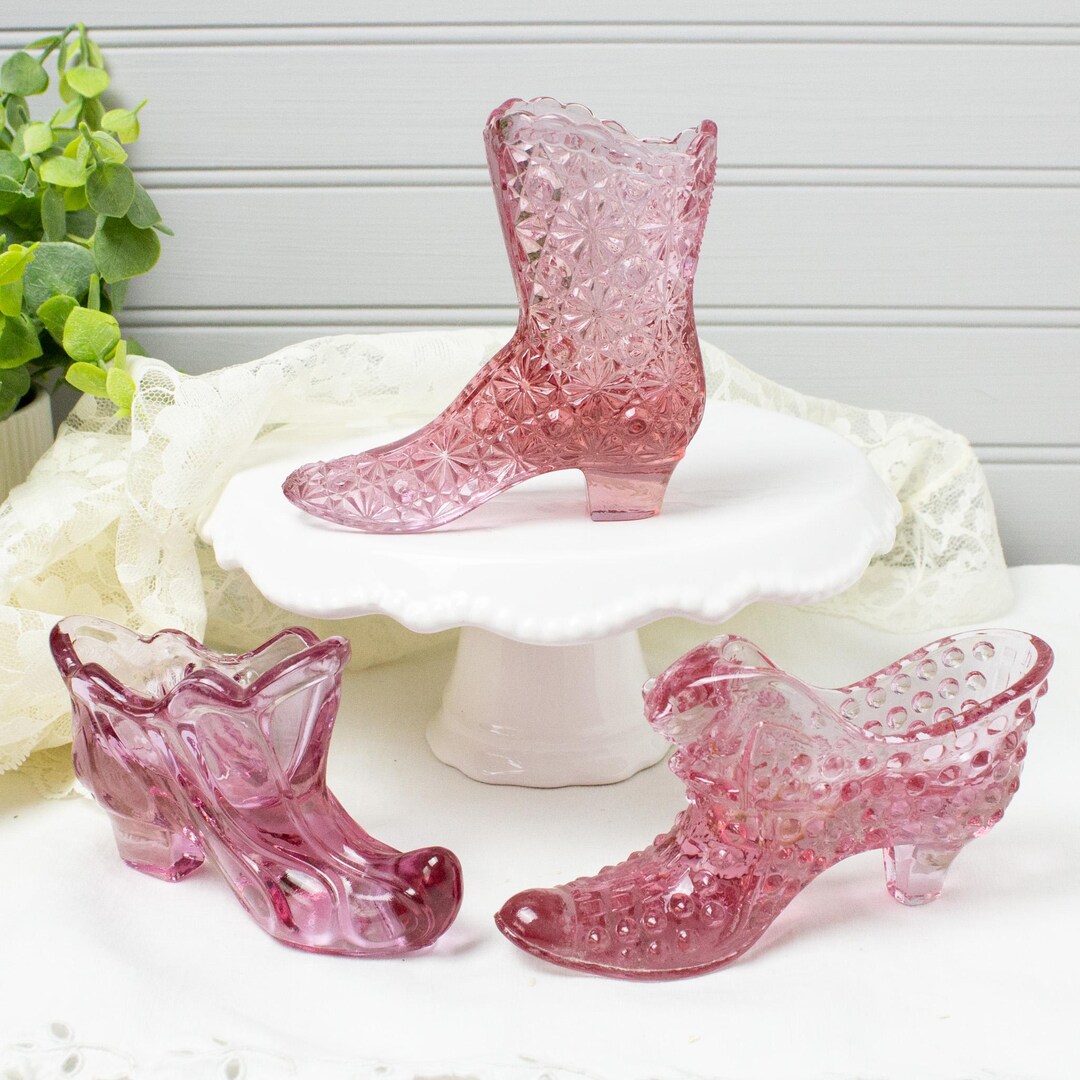 Vintage Fenton Pink Art Glass High Heel Boot, Victorian Figurine - Etsy